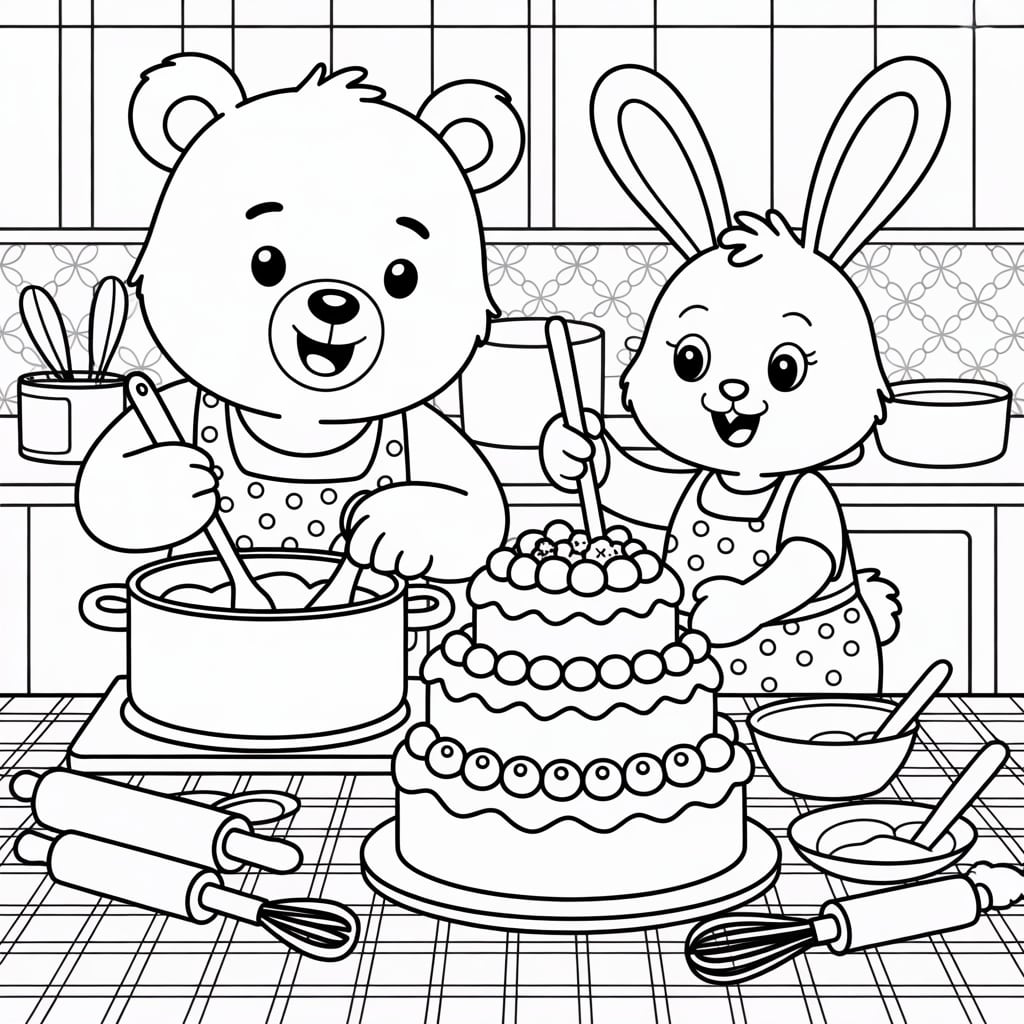 12 Bear and Bunny Cooking Coloring Pages Free PDF Printables